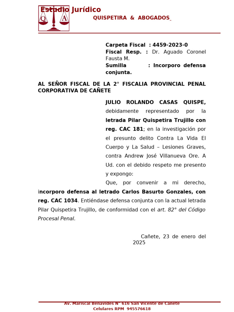 Defensa conjunta de Rolando Quispe | PDF