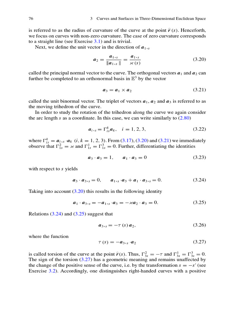 76 3 Curves and Surfaces in Three-Dimensional Euclidean Space | PDF | Vector Space | Curve
