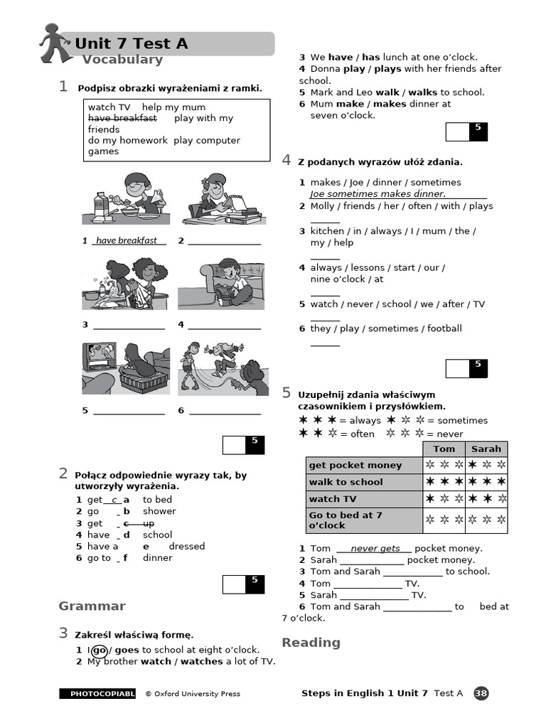 Steps in English 1 Unit 7 Test A | PDF
