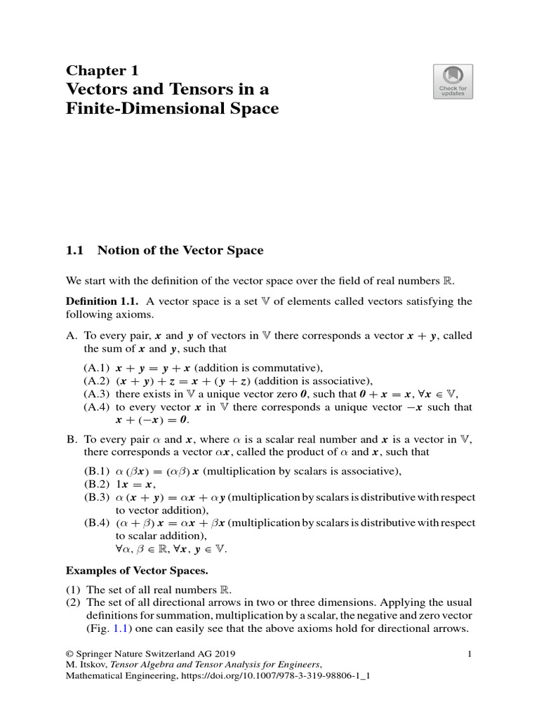 Vectors and Tensors in A Finite-Dimensional Space: 1.1 Notion of The Vector Space | PDF | Vector ...