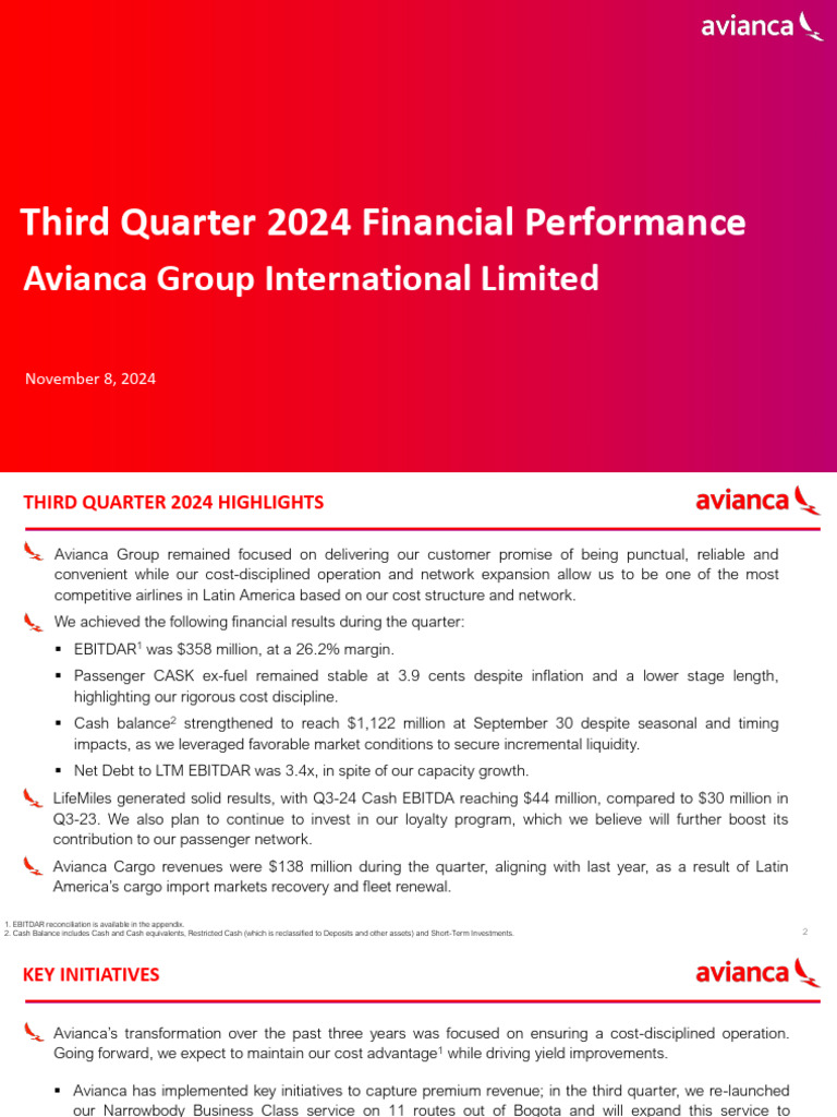 Avianca Q3 2024 Financial Results Summary | PDF | Balance Sheet | Money