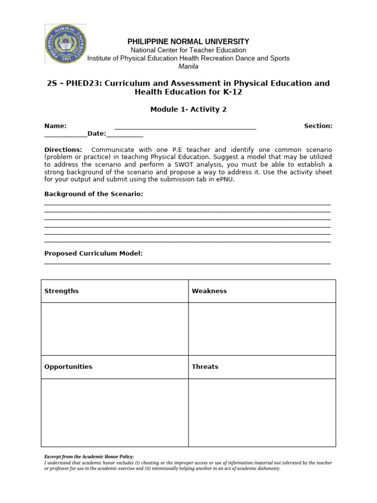 MODULE 1 Activity 2 Worksheet | PDF | Swot Analysis | Academic Dishonesty