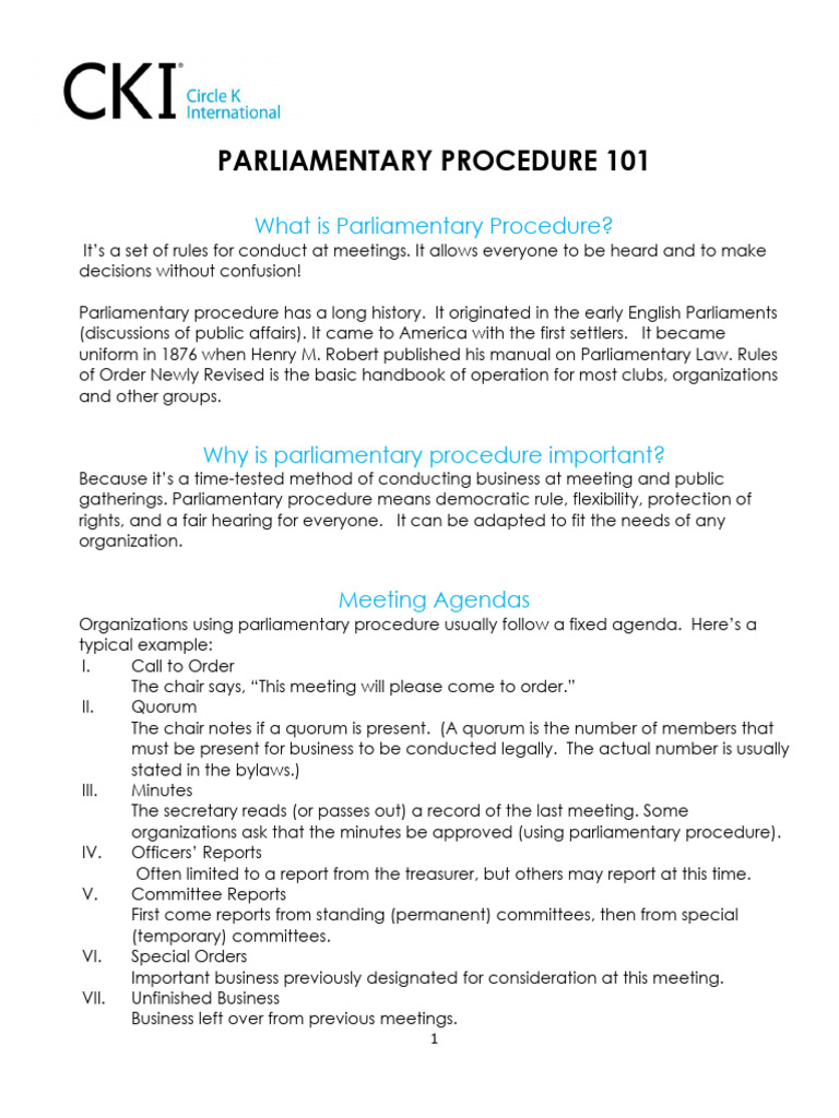 Parliamentary Procedure 101 | PDF | Parliamentary Procedure | Rules