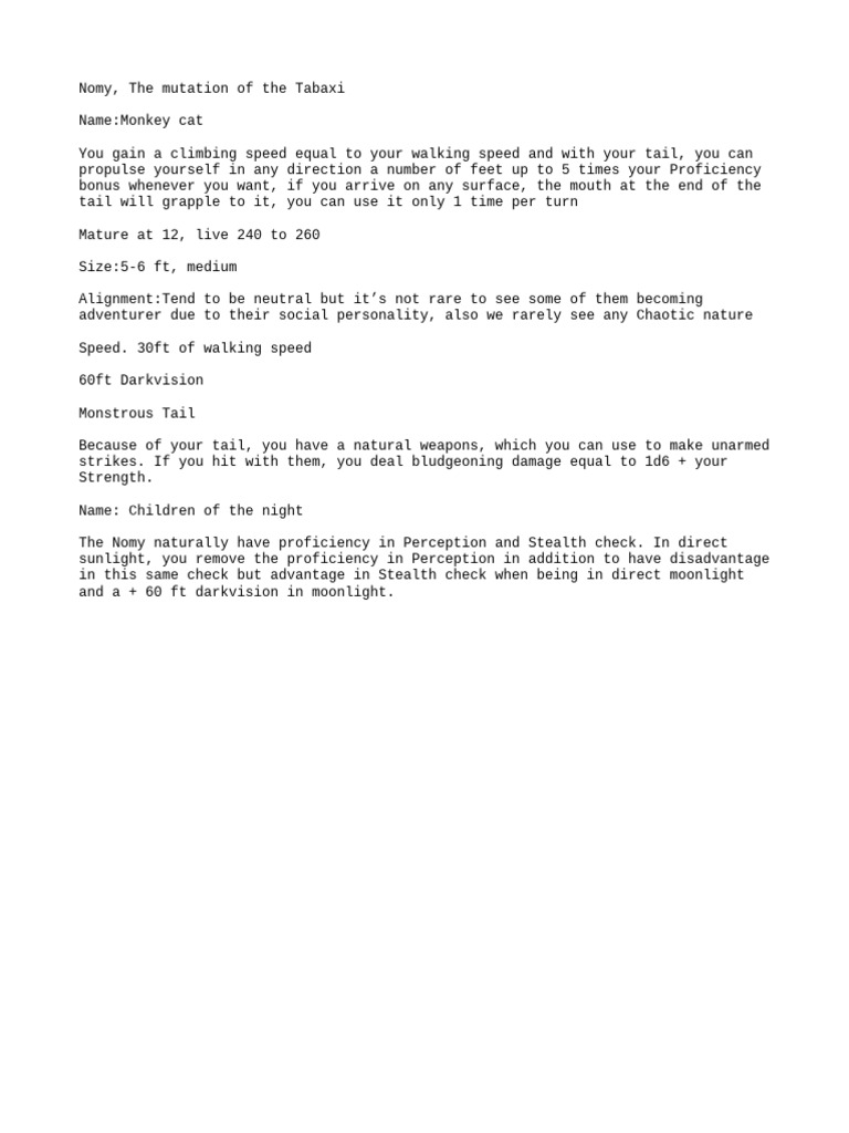 Nomy The Mutation of The Tabaxi | PDF