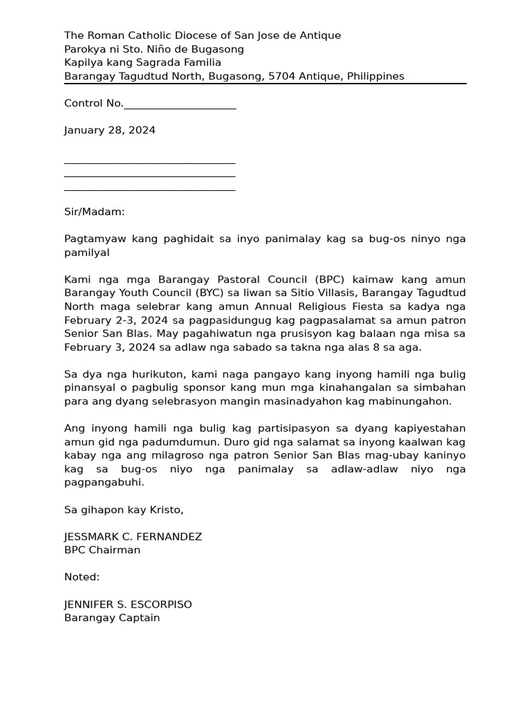 Solicitation Letter Simbahan | PDF