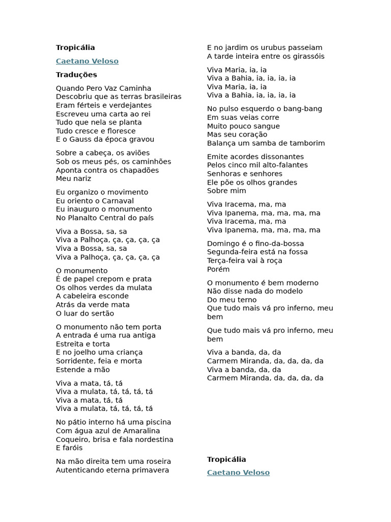 Letra da Música Tropicália | PDF