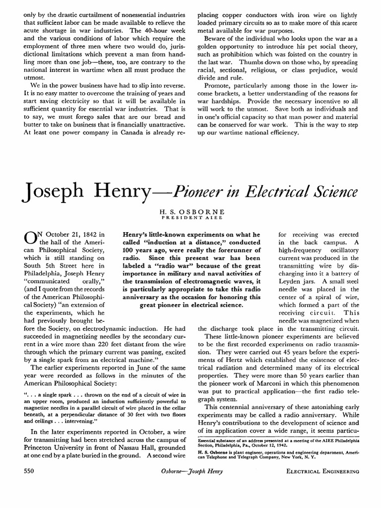 Joseph Henry: Pioneer of Radio Science | PDF | Inductance ...