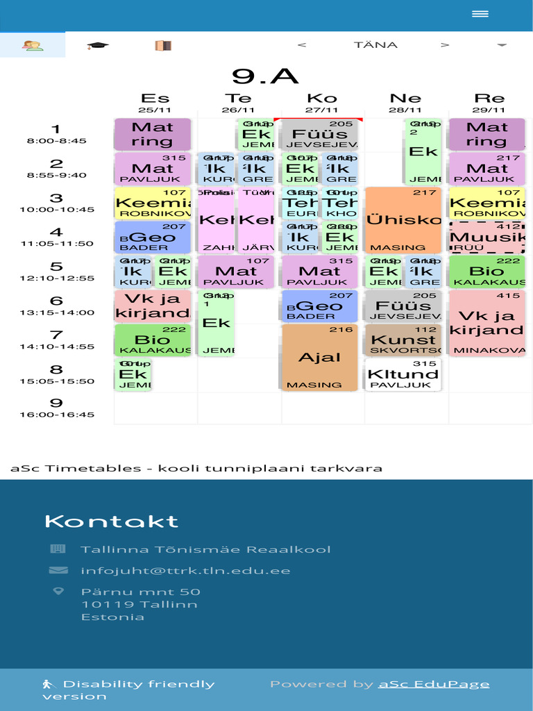 Tunniplaan Tallinna Tõnismäe Reaalkool | PDF