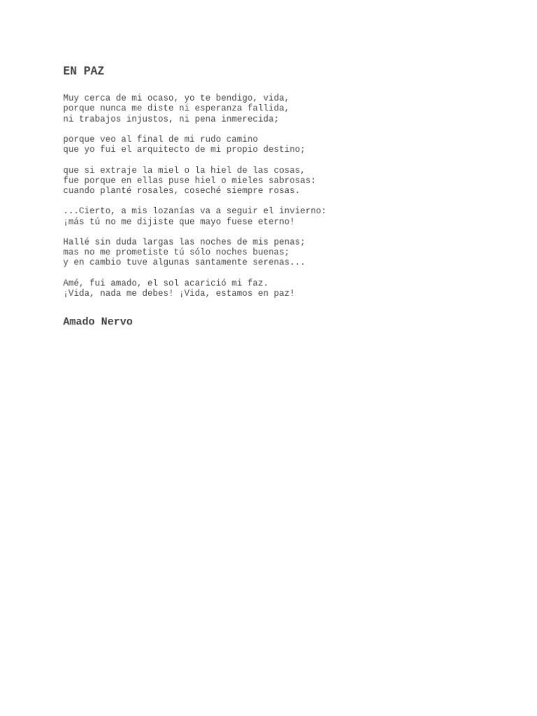 Poema en PAZ de Amado Nervo | PDF