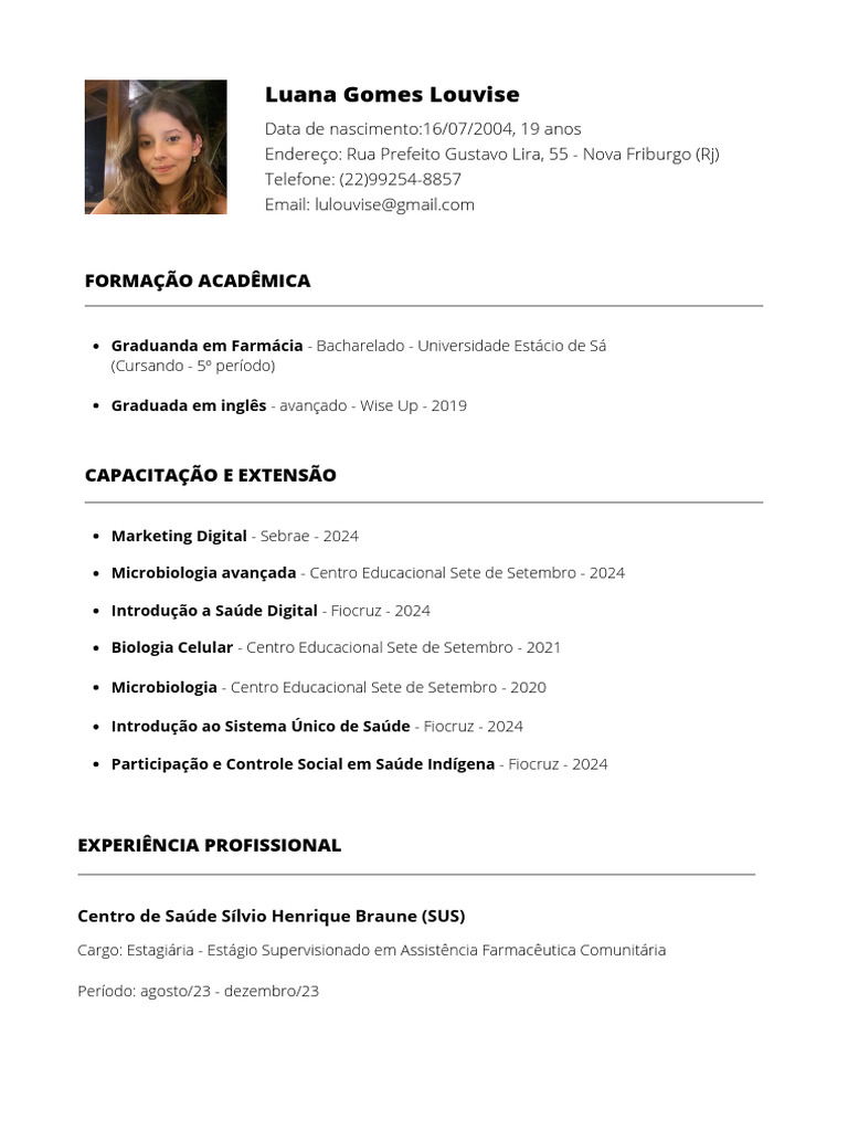 Curriculum Vitae - Luana Louvise | PDF