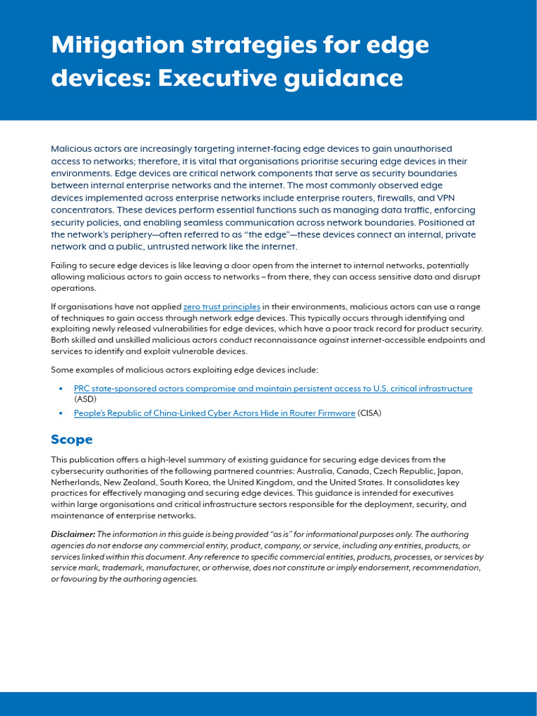 Mitigation Strategies For Edge Devices - Executive Guidance | PDF ...