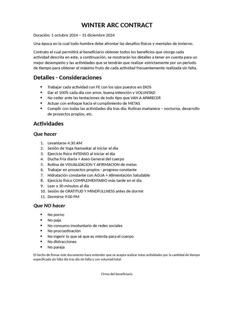 Rutina de Invierno: Compromiso Total | PDF