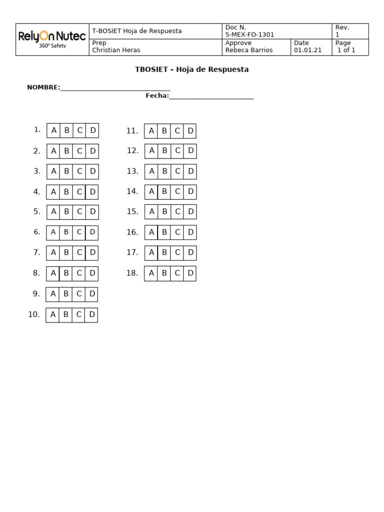 BOSIET Safety Induction-Test 1 Answer Key | PDF