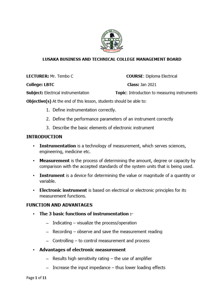 Introduction To Instrumentation | PDF | Instrumentation | Measurement