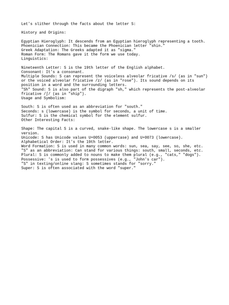 Facts About Letter S | PDF