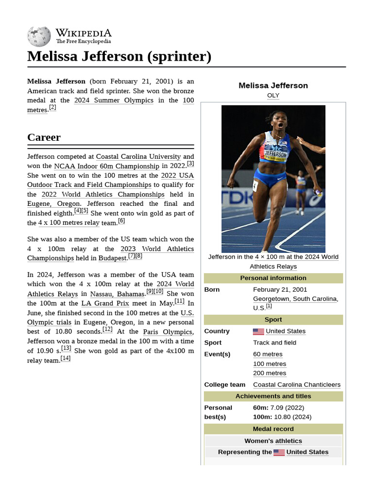 Melissa Jefferson (Sprinter) | PDF | Sport Of Athletics | Individual Sports