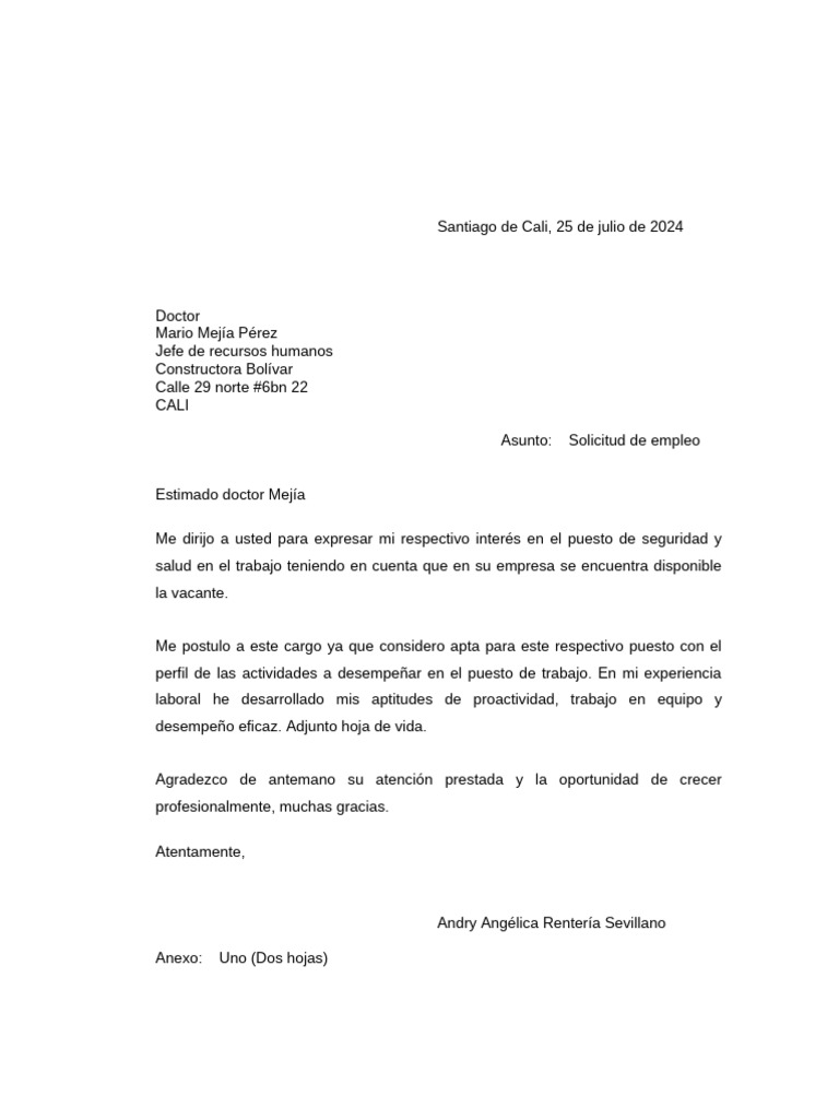 Carta de Solicitud de Empleo Estilo Bloque | PDF