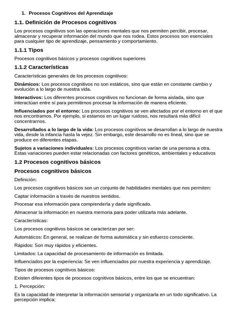 Procesos Cognitivos Del Aprendizaje Pdf Pensamiento Memoria