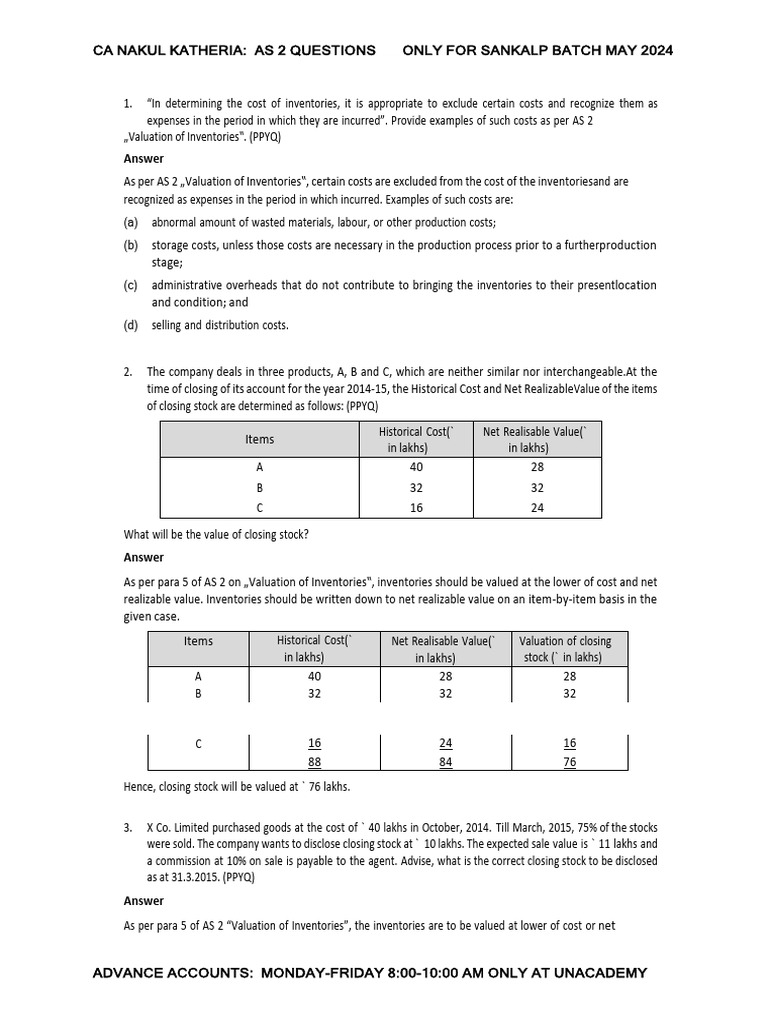 As 2 Questions | PDF | Cost Of Goods Sold | Inventory