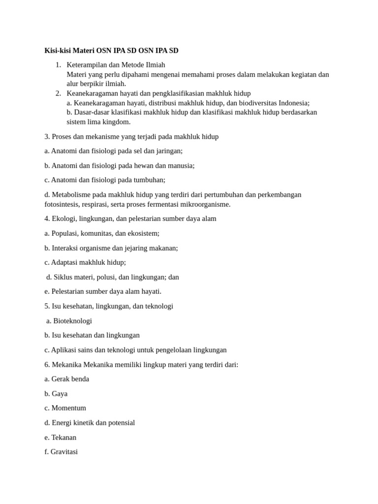 Kisi-Kisi OSN IPA SD | PDF