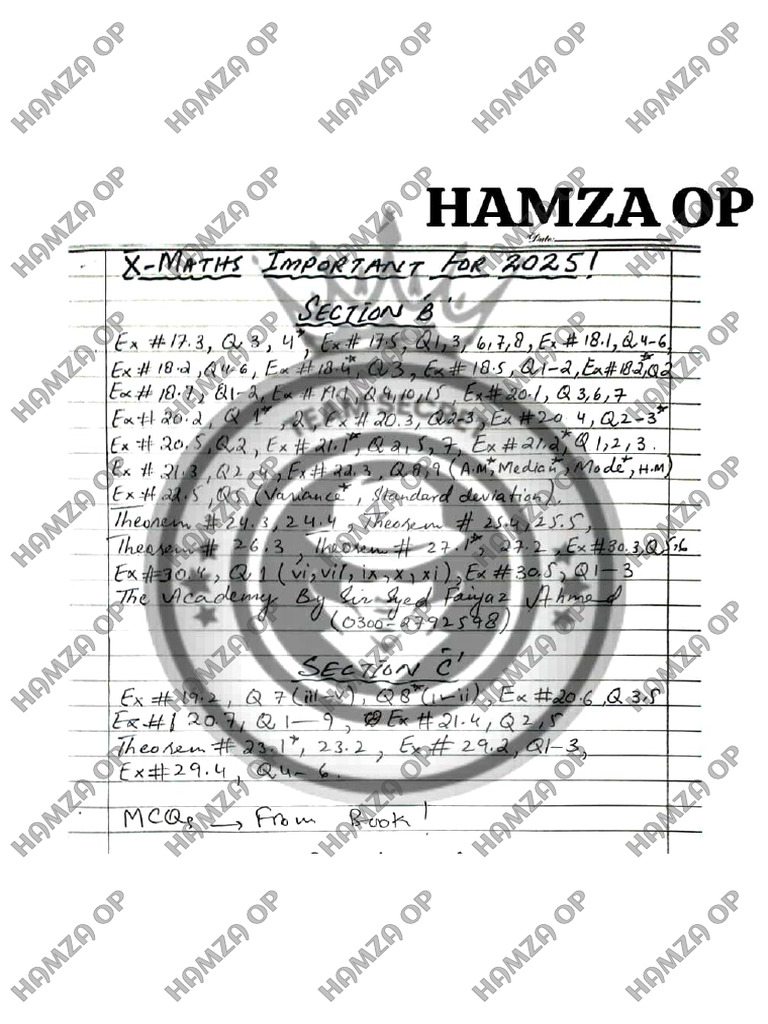 x - Math Most Important 2025 - Hamza Op | PDF