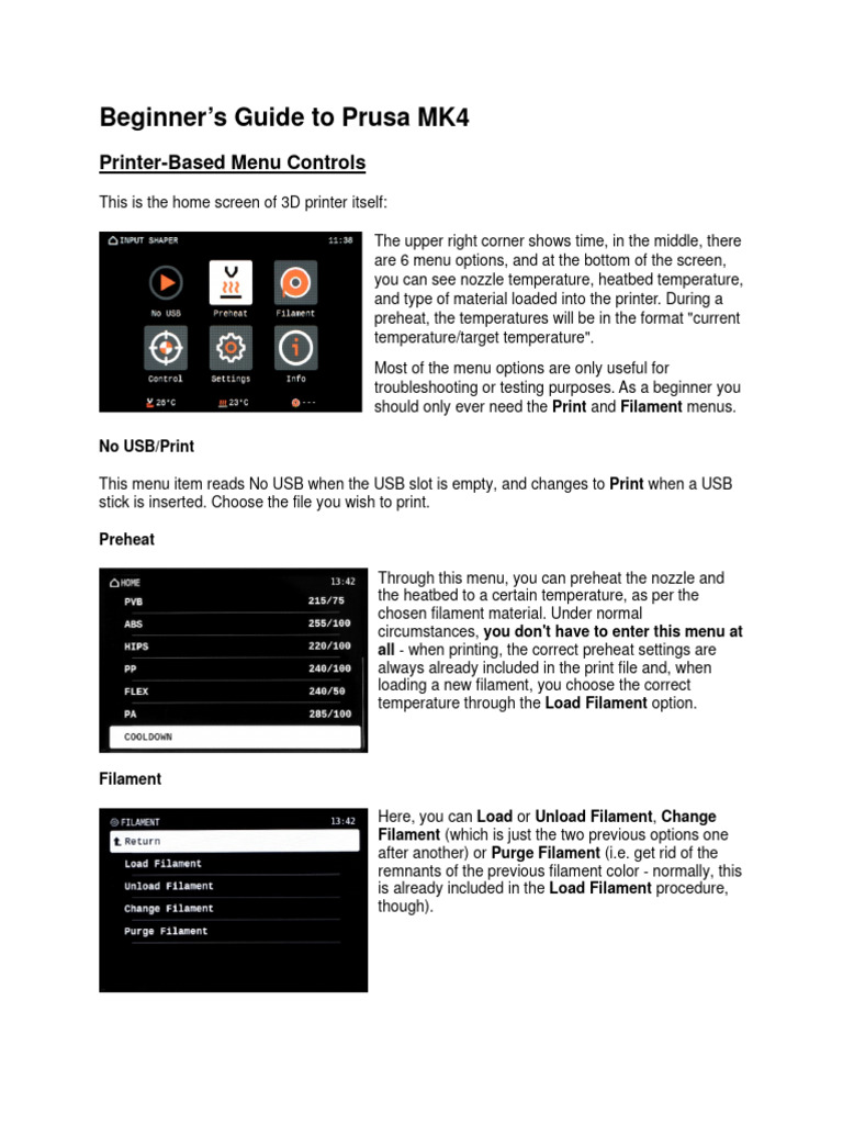 Beginners Guide To Prusa MK4 | PDF | Icon (Computing) | Menu