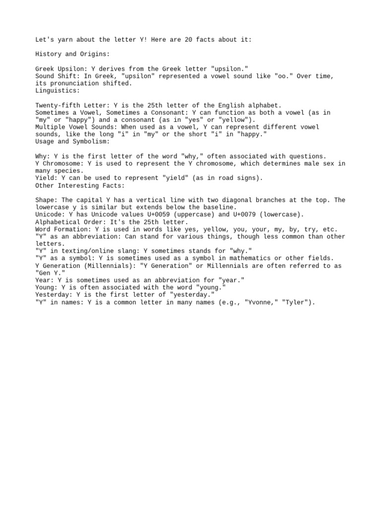 20 Facts About the Letter Y | PDF