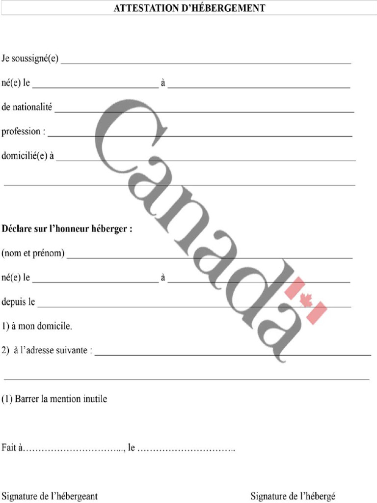 Attestation+d+hebergement CANADA | PDF