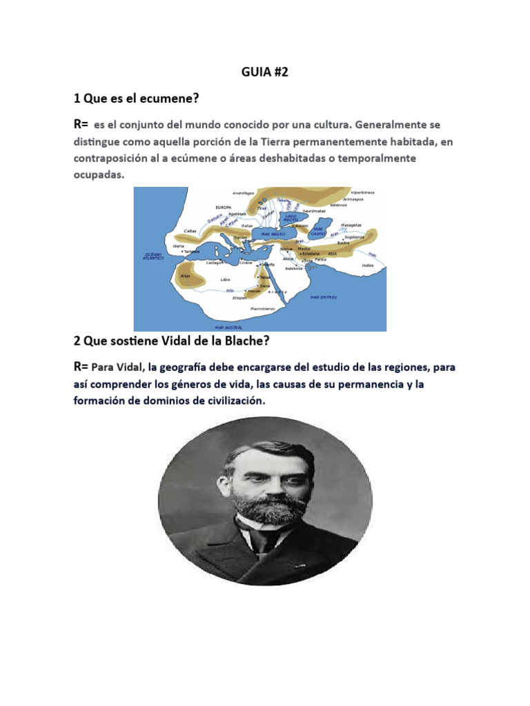 Guia #2 1 Que Es El Ecumene? R : para Vidal | PDF | Entorno natural ...