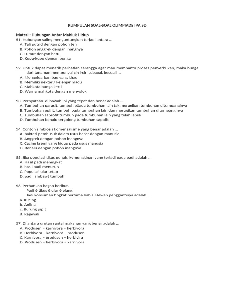 Kumpulan Soal Soal Olimpiade Ipa SD Tanpa Kunci | PDF