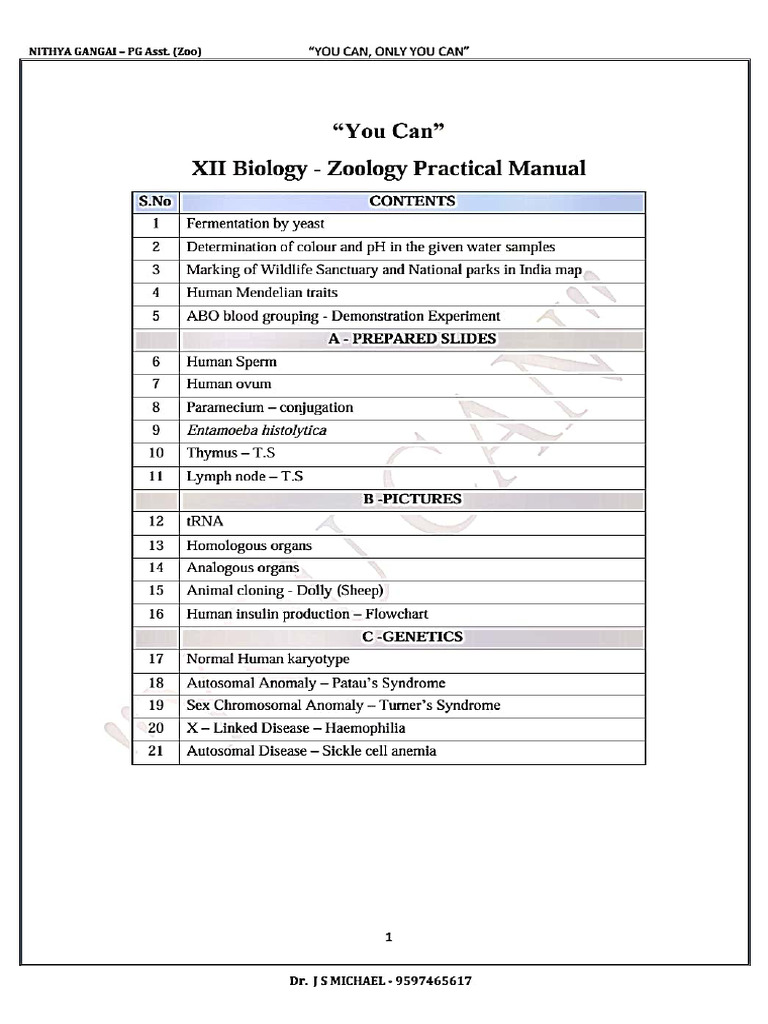 XII Bio - Zoology EM Practical 2024 | PDF