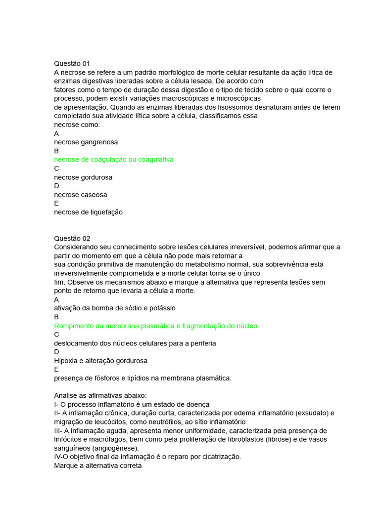 Fases e Tipos de Necrose Celular | PDF | Necrose | Patologia