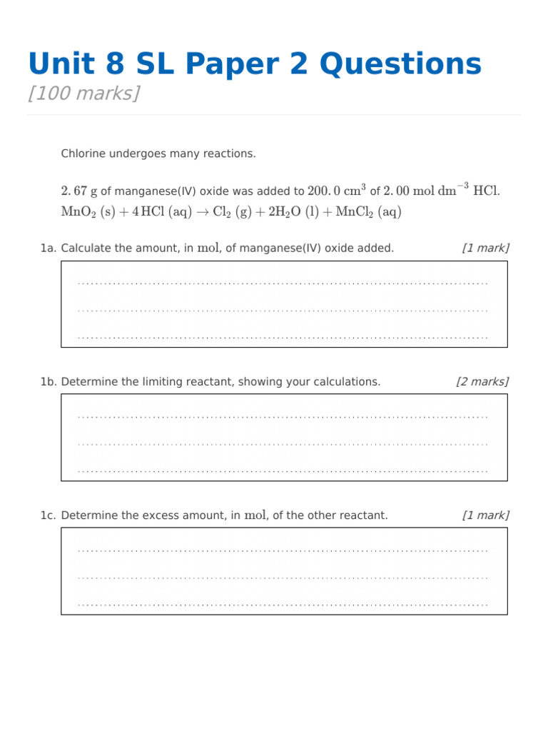 Unit 8 SL Paper 2 Questions | PDF | Acid | Chemical Equilibrium