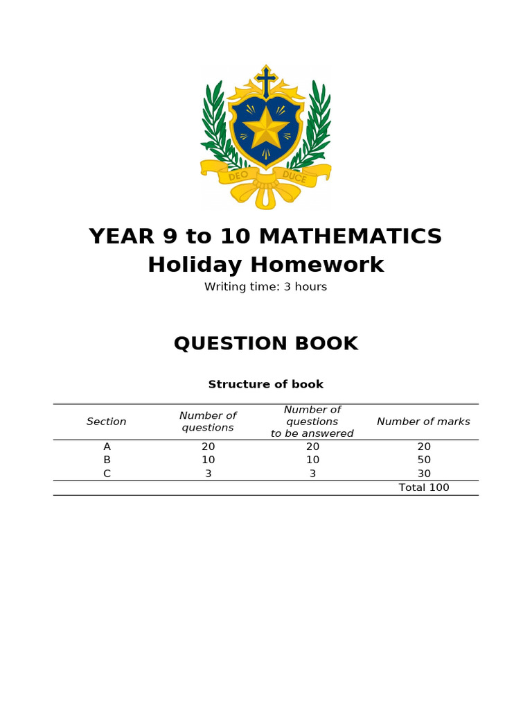 Year 9 To 10 Maths Holiday Homework | PDF | Area | Circle