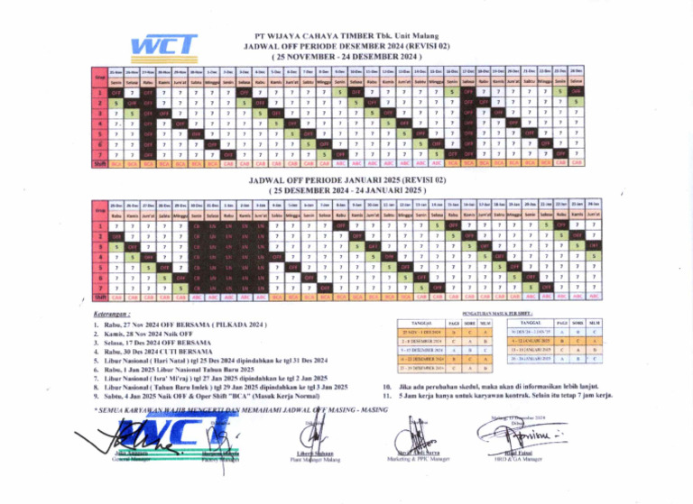 Jadwal Off Des 2024 & Jan 2025WCT Malang Revisi 02 | PDF
