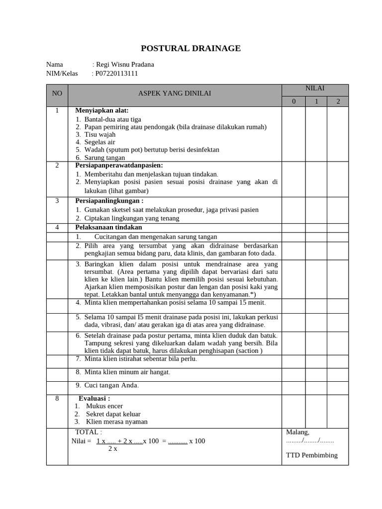 Prosedur Drainase Postural untuk Pasien | PDF