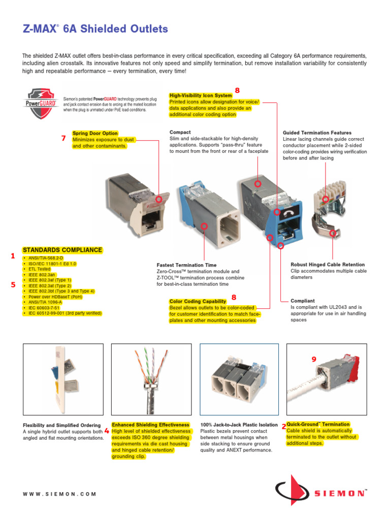 siemon-z-max-6a-shielded-outlets_spec-sheet ICa (1) | PDF | Electrical ...