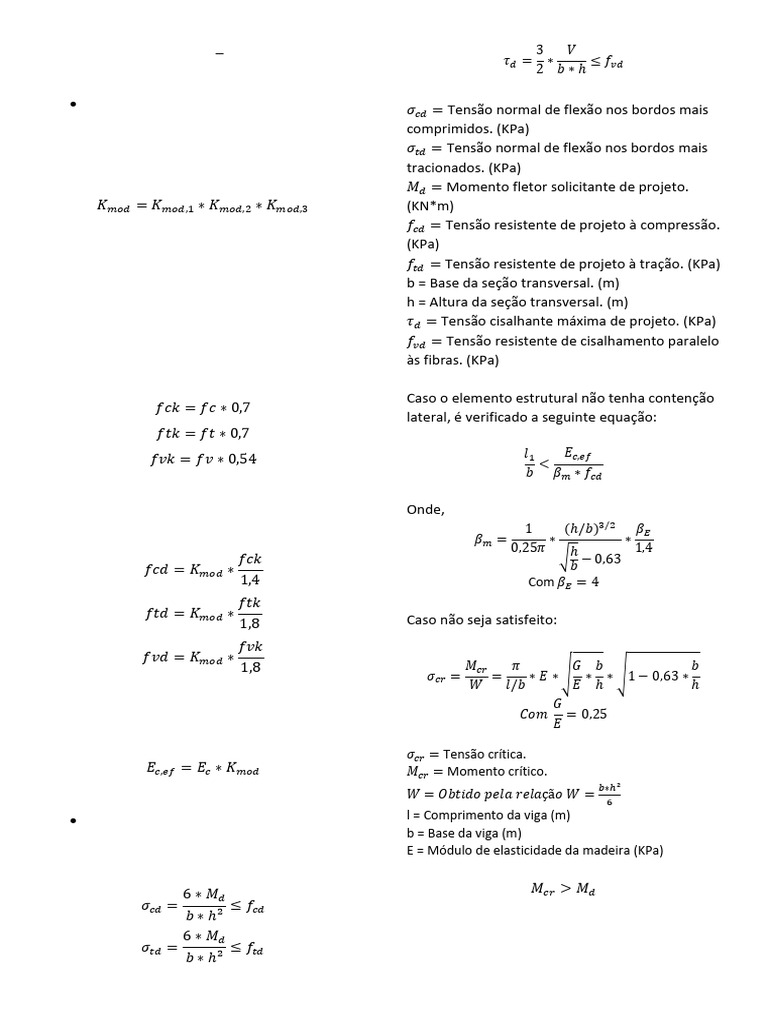 Cálculo de Kmod para Madeira | PDF | Flexão (Física) | Estresse (Mecânica)