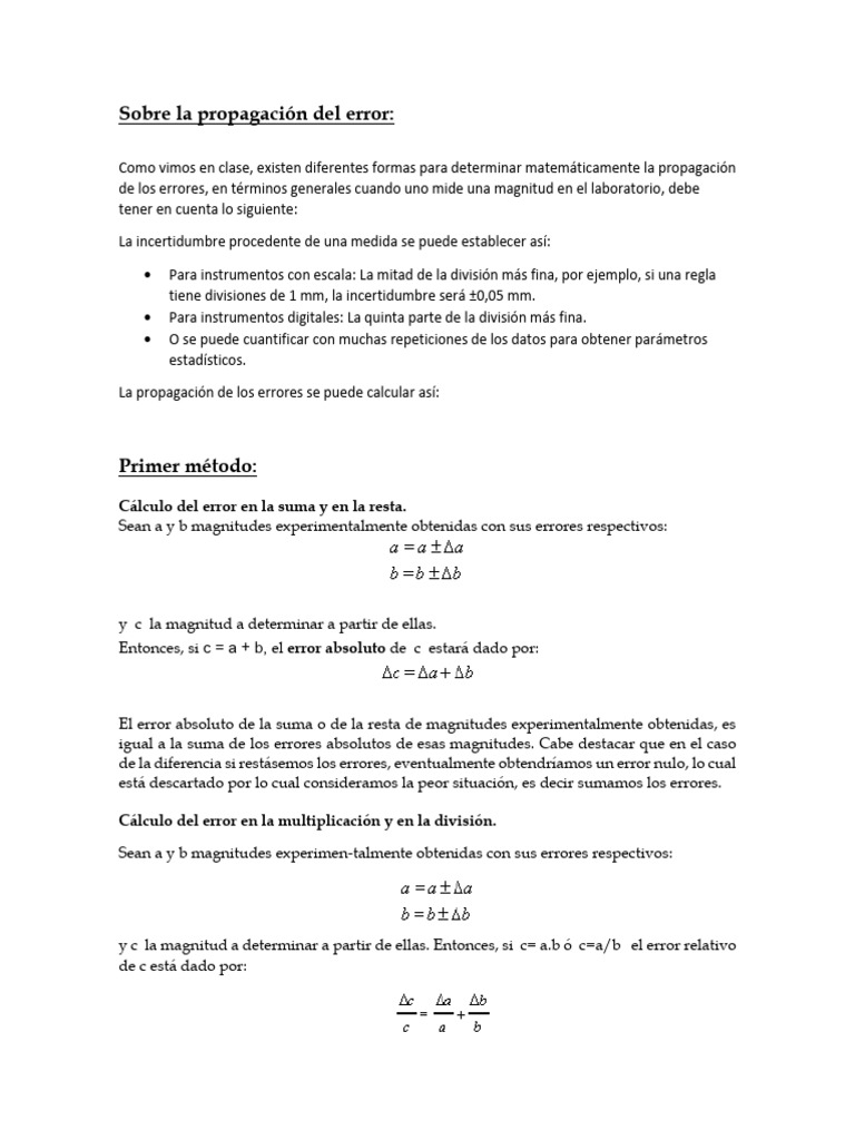 Propagación de Errores en Mediciones | PDF