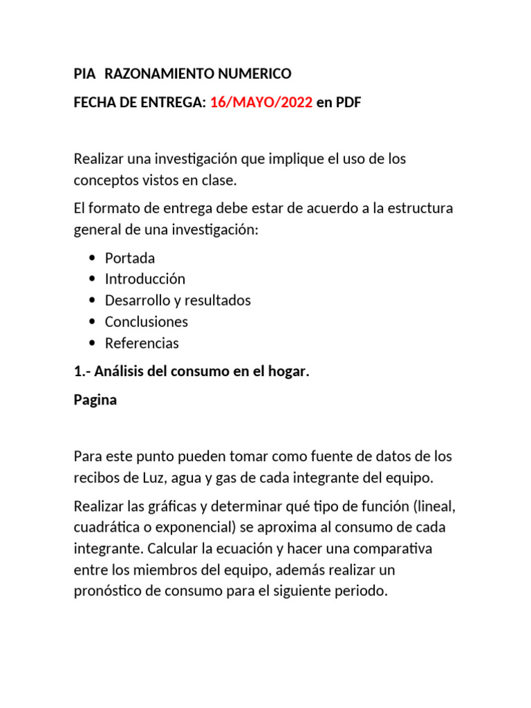 Pia Razonamiento Numerico Fecha de Entrega: en PDF: 16/MAYO/2022 | PDF ...