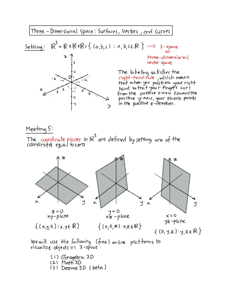 3D Space Surfaces and Vectors Guide | PDF | Cartesian Coordinate System ...