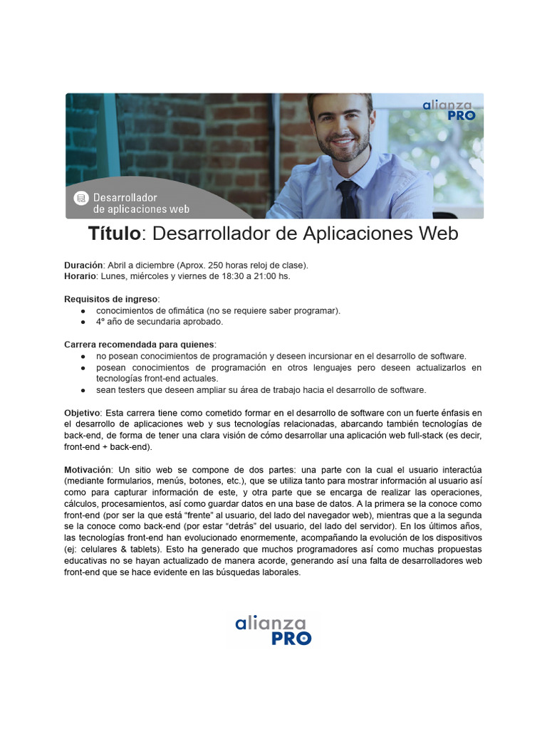 AlianzaPRO - Desarrollador de Aplicaciones Web 2018 PDF | PDF ...