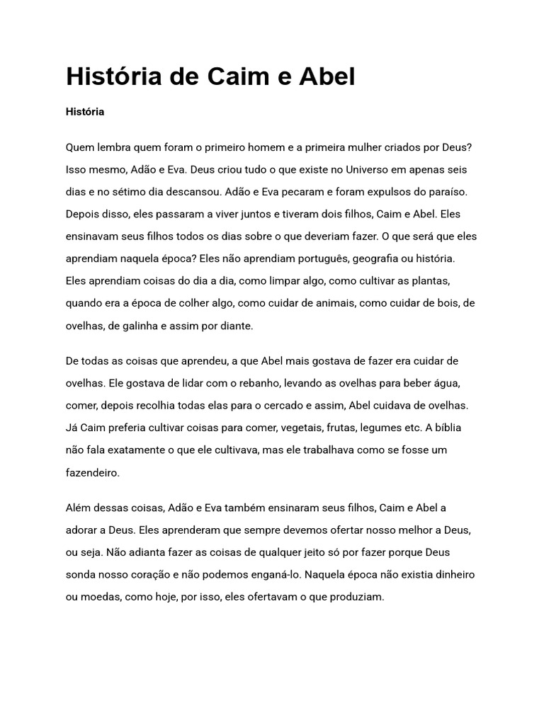 História de Caim e Abel | PDF | Caim e Abel | Adão e Eva