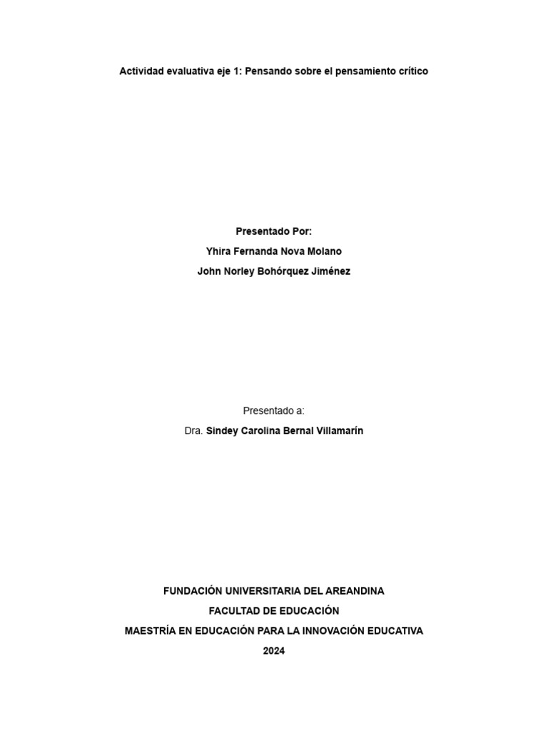 Tarea Eje 1 - Pensando Sobre El Pensamiento Crítico | PDF | Pensamiento | Pensamiento crítico