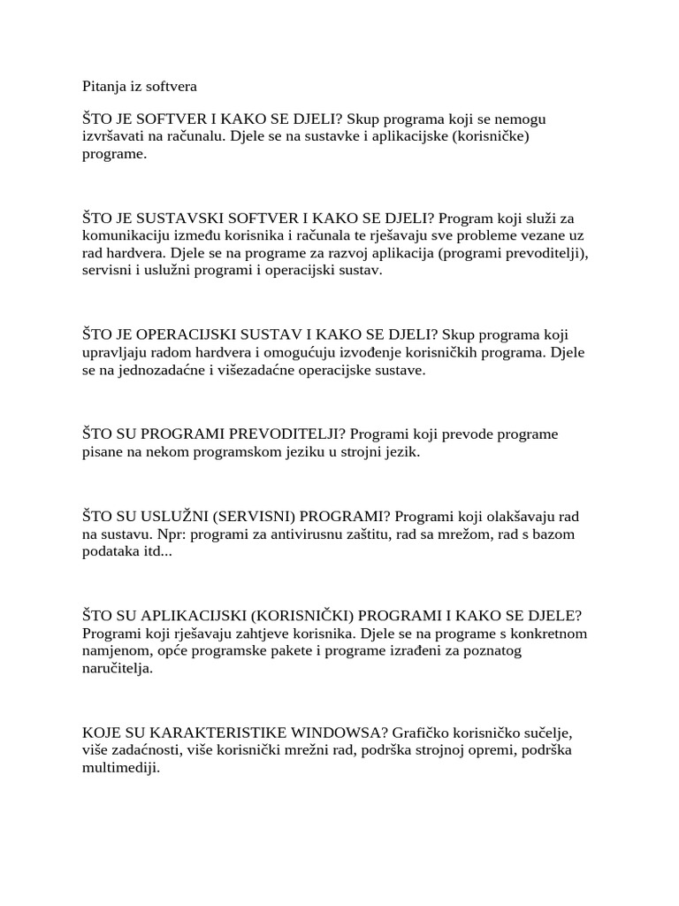 Pitanja - Softver | PDF