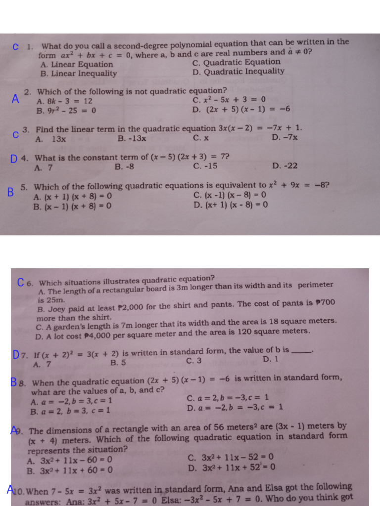 Mathematics 9 Reviewer Examination | PDF