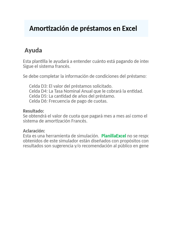 Amortizacion de Prestamos en Excel (1) | PDF Amortizacion de Prestamos en Excel (1) | PDF