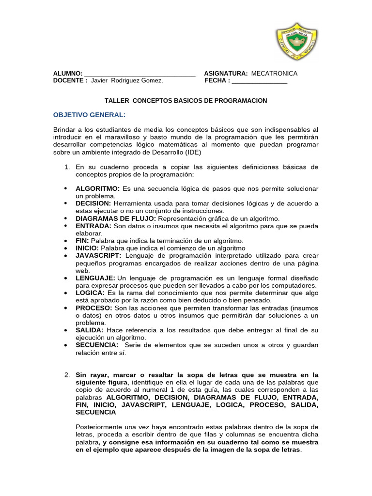 B.Taller Intro - Programacion | PDF | Algoritmos | Lenguaje de programación