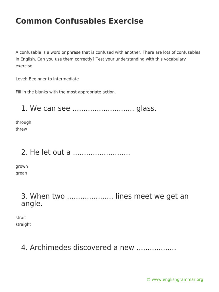 Common Confusables Exercise | PDF