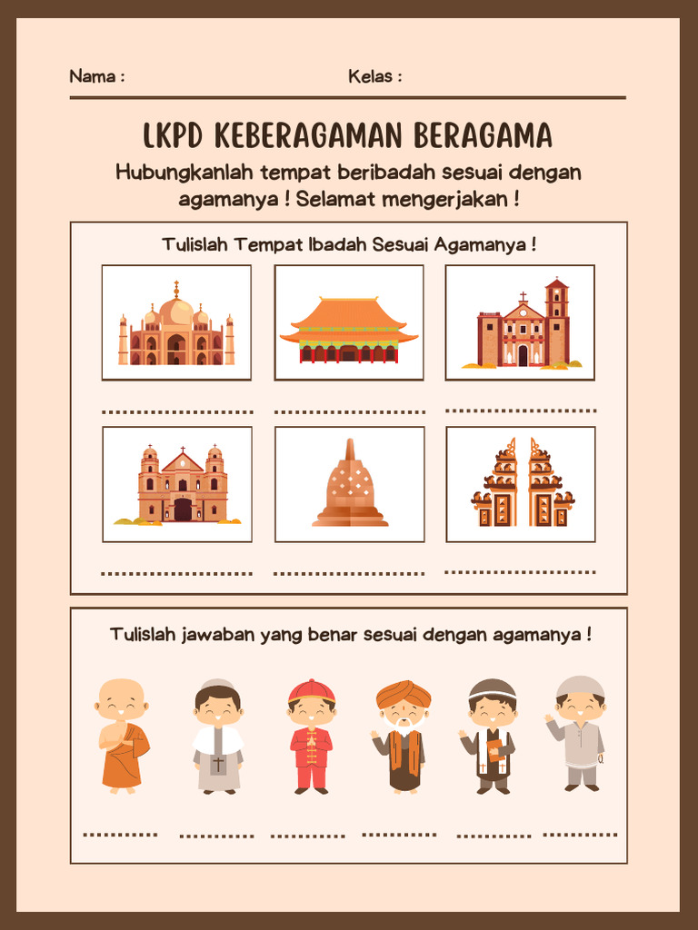 Coklat Dan Oranye Ilustrasi Contoh LKPD Keberagaman Agama Lembar Kerja ...